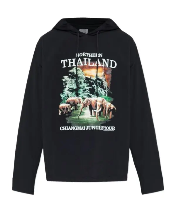 Vetements Printed Drawstring Hoodie - Black