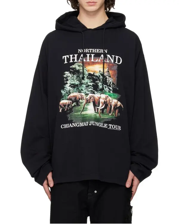 Vetements Printed Drawstring Hoodie - Black