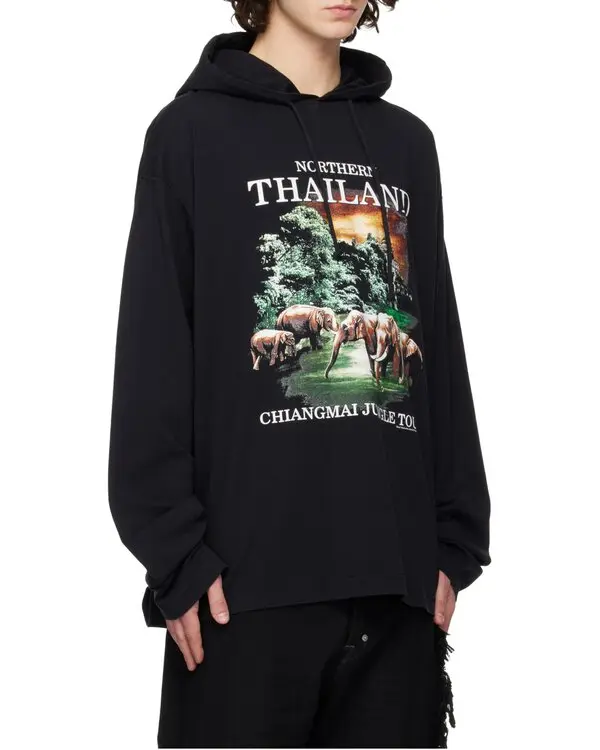 Vetements Printed Drawstring Hoodie - Black