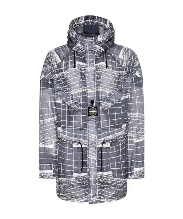 Stone Island Reflective Grid Drawstring Hooded Jacket