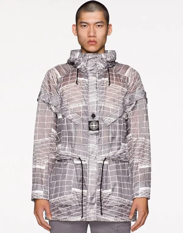 Stone Island Reflective Grid Drawstring Hooded Jacket