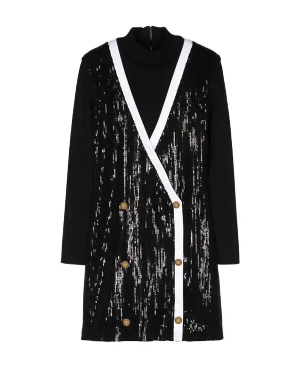 Balmain High-neck Sequinned Dress With Stitched Detail