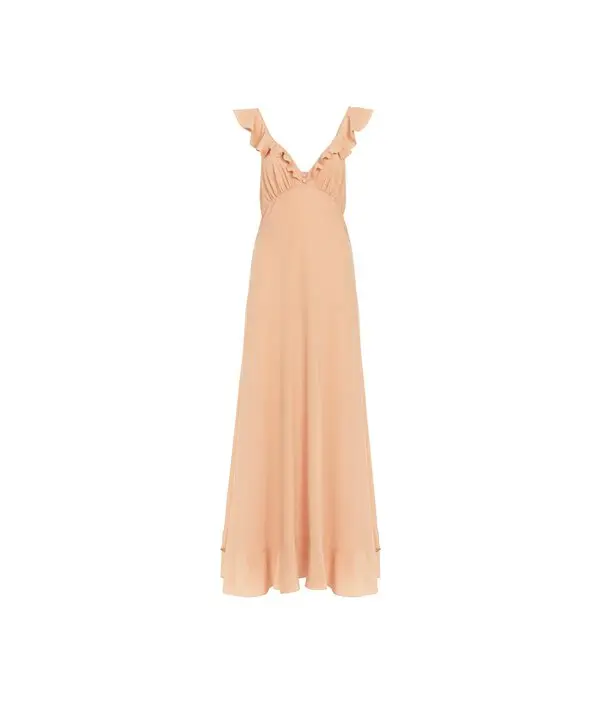 Chloé V-neck Ruffled Maxi Dress - Sandy Brown