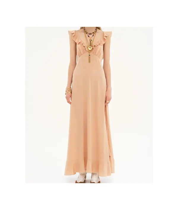 Chloé V-neck Ruffled Maxi Dress - Sandy Brown