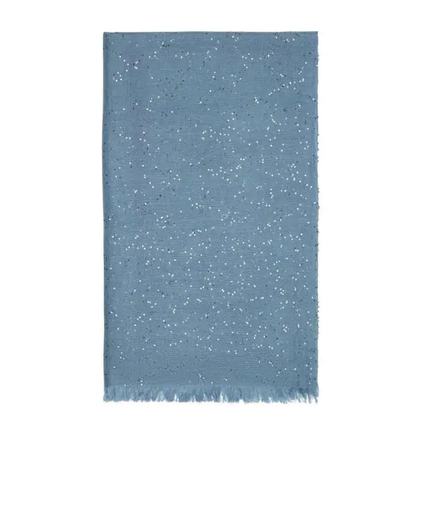 Brunello Cucinelli Sequin Embellished Frayed Edge Scarf - Blue