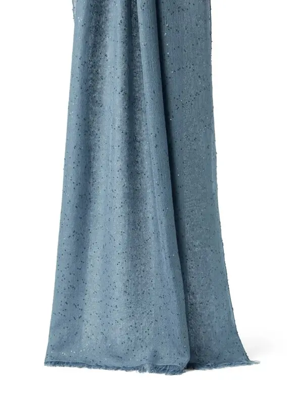 Brunello Cucinelli Sequin Embellished Frayed Edge Scarf - Blue