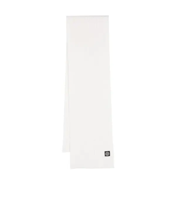 Stone Island Compass-patch Ribbed-knit Scarf - White