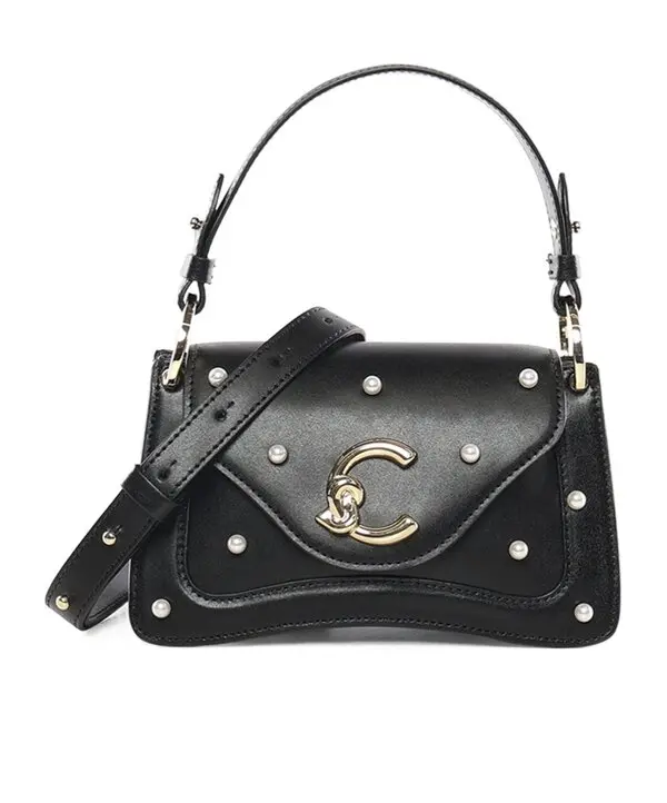 COCCINELLE Logo Lettering Embellished Shoulder Bag - Black