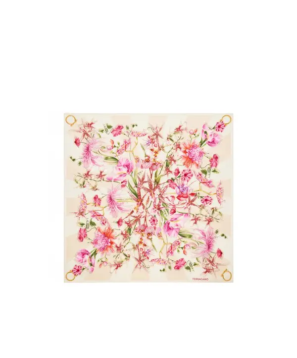 FERRAGAMO Gaia Printed Scarf - Light Ballet Pink/ivory