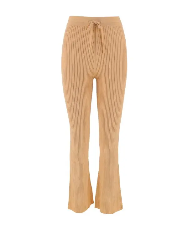 Nanushka Ribbed Knitted Cropped Flare Pants - Nude