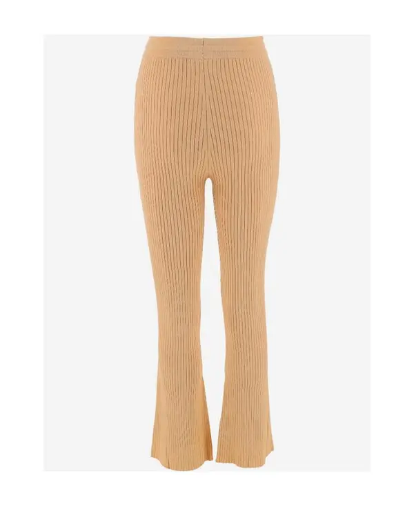 Nanushka Ribbed Knitted Cropped Flare Pants - Nude
