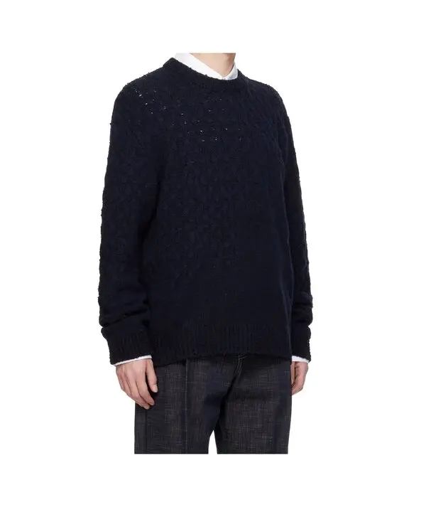 WOOYOUNGMI Navy Wool Blend Cable Knit Sweater