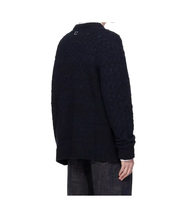 WOOYOUNGMI Navy Wool Blend Cable Knit Sweater