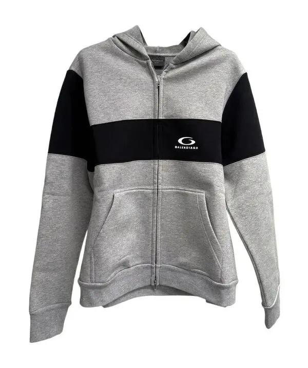 Balenciaga Logo Embroidered Zipped Hoodie - Gray