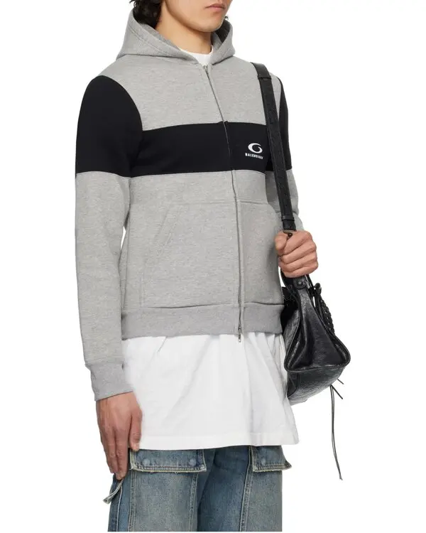 Balenciaga Logo Embroidered Zipped Hoodie - Gray