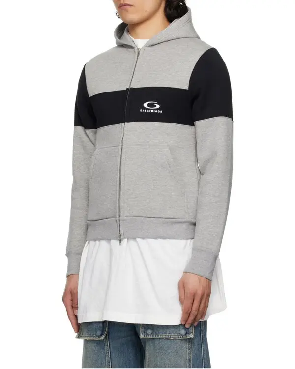 Balenciaga Logo Embroidered Zipped Hoodie - Gray