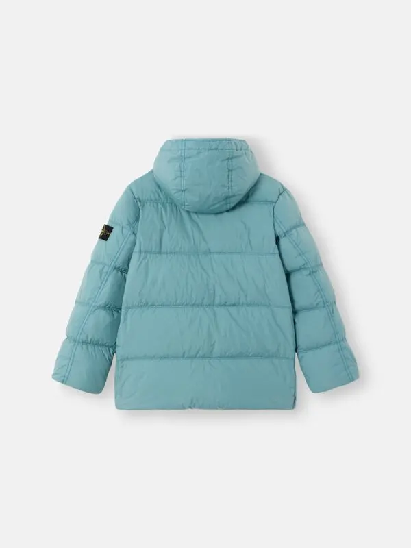 Stone Island Quilted Logo-patch Hooded Jacket - Blue