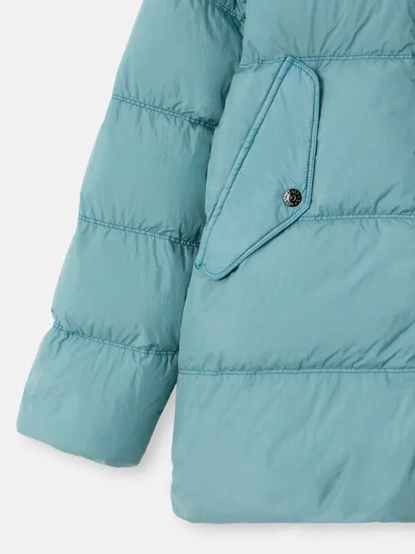 Stone Island Quilted Logo-patch Hooded Jacket - Blue