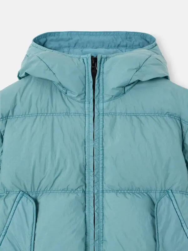Stone Island Quilted Logo-patch Hooded Jacket - Blue