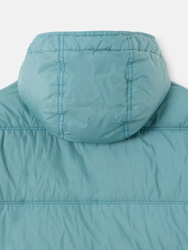 Stone Island Quilted Logo-patch Hooded Jacket - Blue