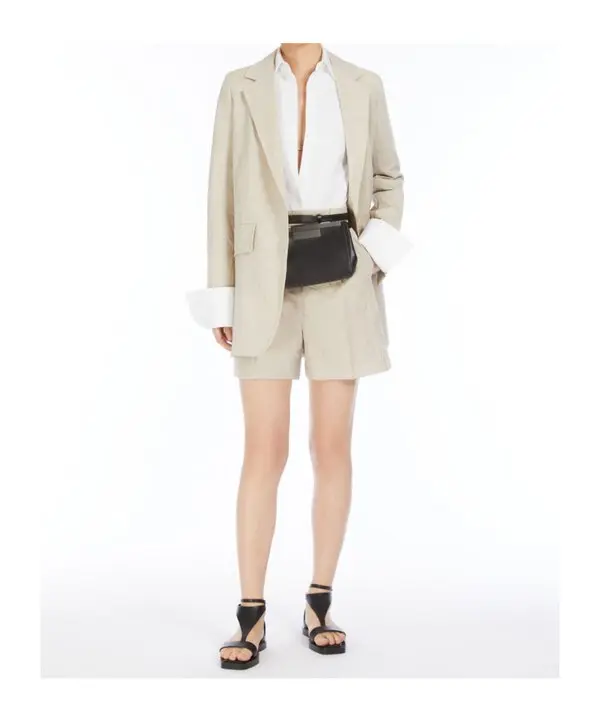 Max Mara Belted Pleated Crinkled Shorts - Beige