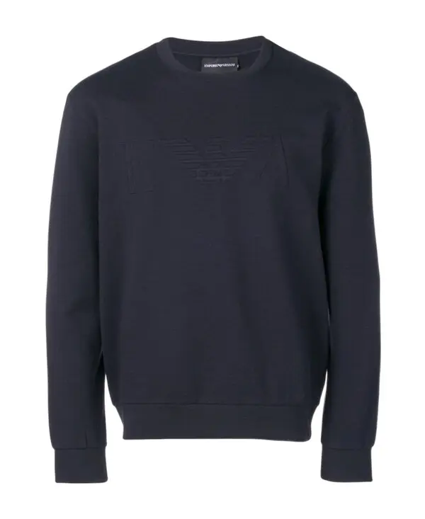 Emporio Armani Logo Embossed Crewneck Sweater - Black