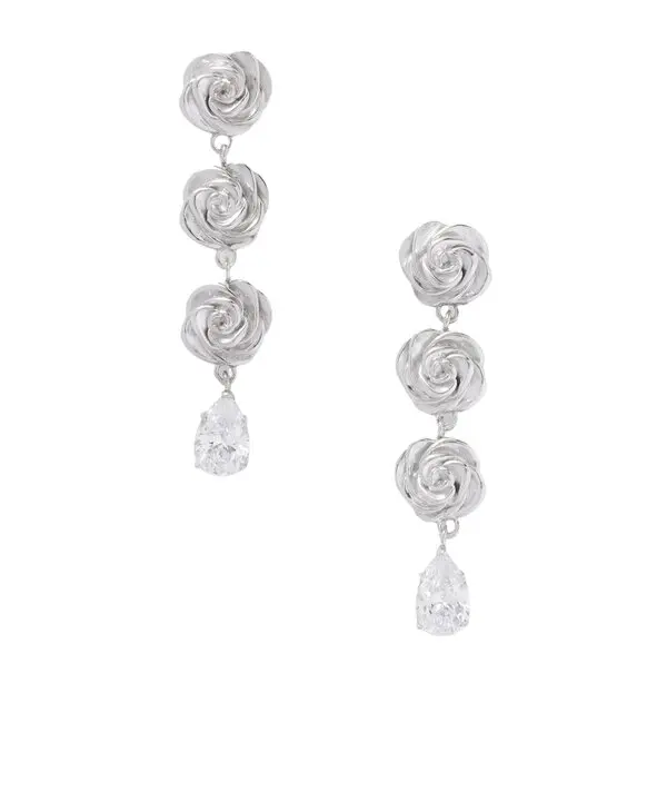 Magda Butrym Triple Rose Embellished Drop Earrings - White