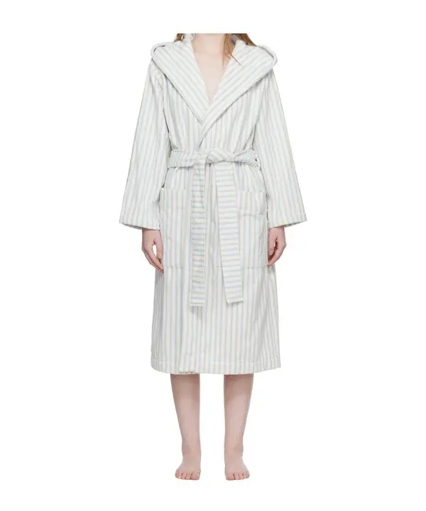 TEKLA Striped Hooded Bathrobe - Light Blue