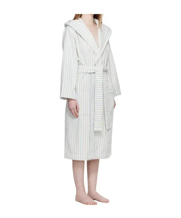 TEKLA Striped Hooded Bathrobe - Soft Blue Stripes