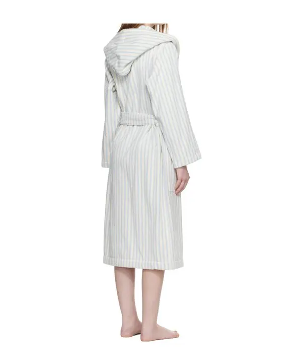 TEKLA Striped Hooded Bathrobe - Soft Blue Stripes