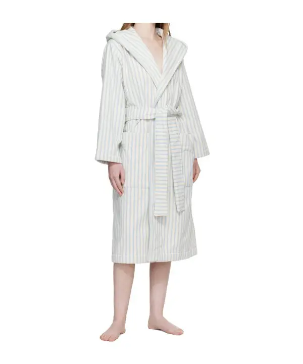 TEKLA Striped Hooded Bathrobe - Soft Blue Stripes