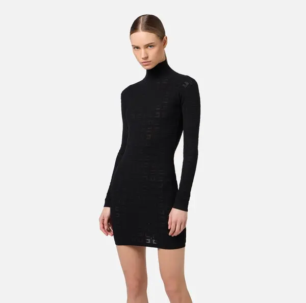 Elisabetta Franchi Logo Monogrammed Mesh Stitched Mini Dress