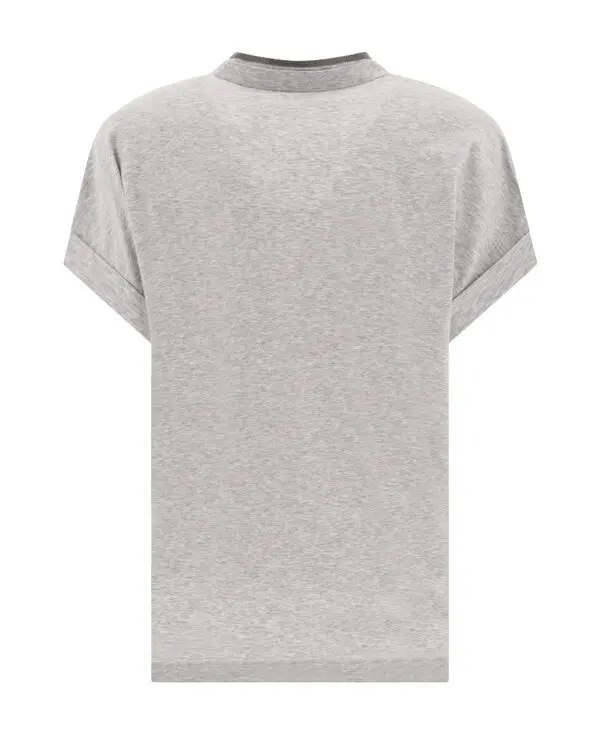 Brunello Cucinelli Embellished V-neck T-shirt - Gray