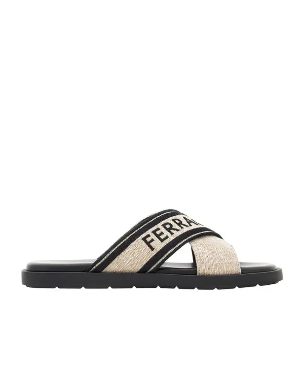 FERRAGAMO Cross-strap Slippers With Logo Detailing - Beige/black