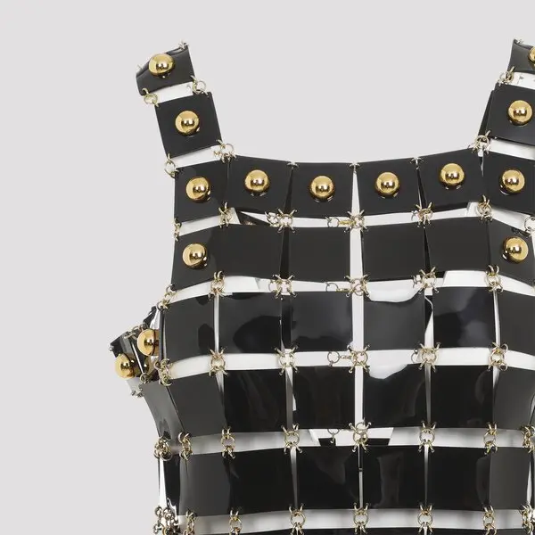 Rabanne Square Neck Sleeveless Mini Dress With Gold Studs