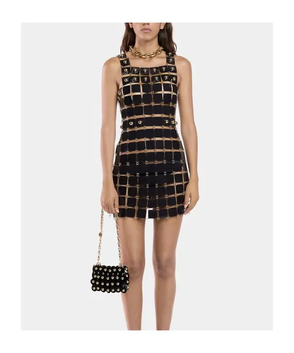 Rabanne Square Neck Sleeveless Mini Dress With Gold Studs