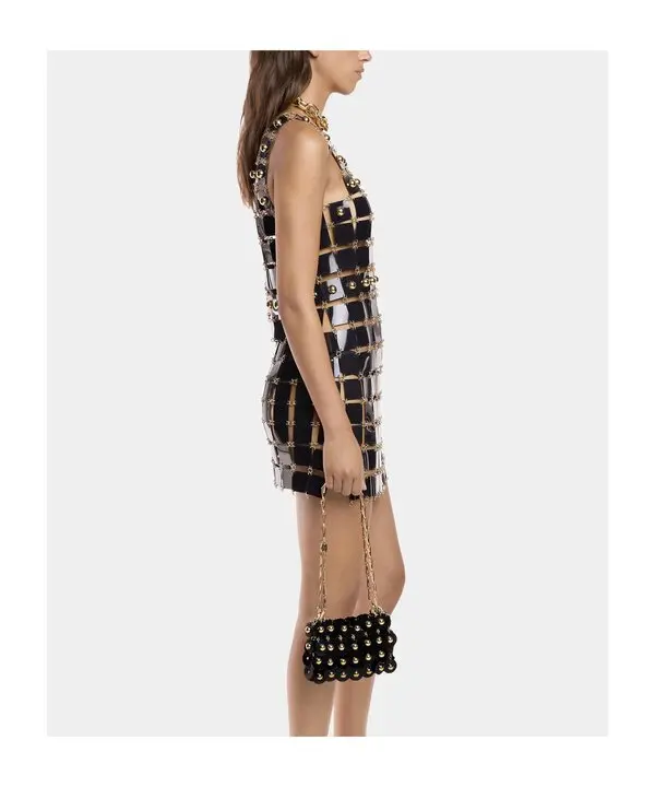 Rabanne Square Neck Sleeveless Mini Dress With Gold Studs