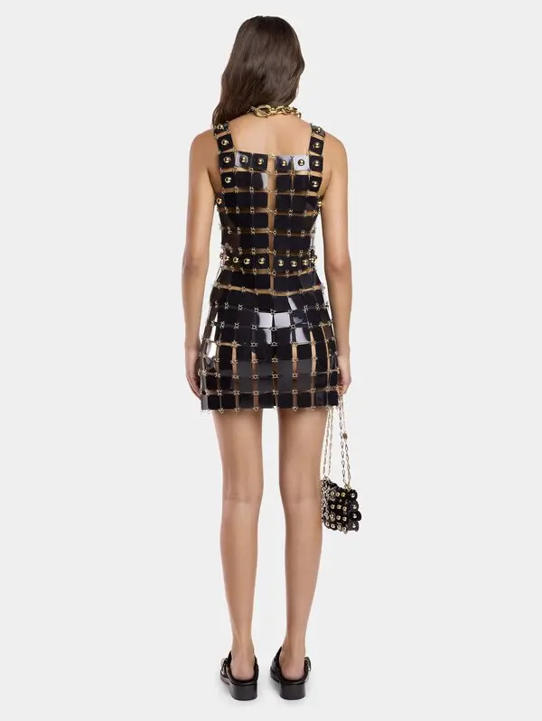 Rabanne Square Neck Sleeveless Mini Dress With Gold Studs