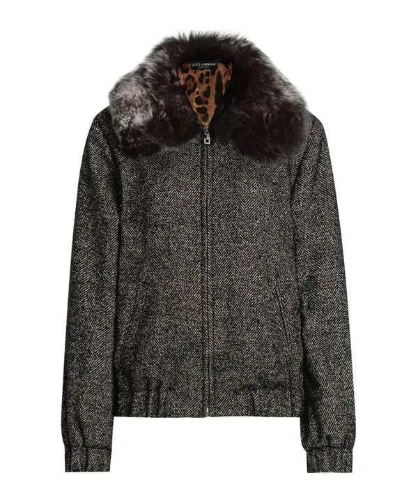 Dolce & Gabbana Zip-up Bomber Jacket With Fur Collar - Multicolor