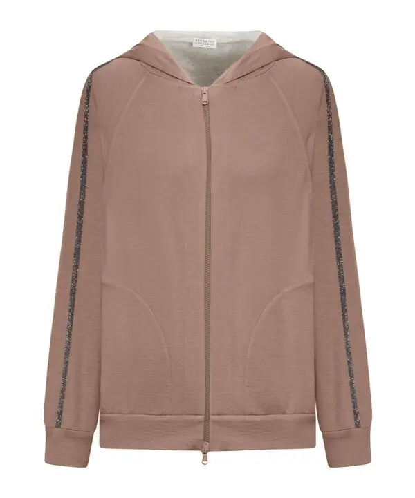 Brunello Cucinelli Embellished Zipped Hoodie - Brown