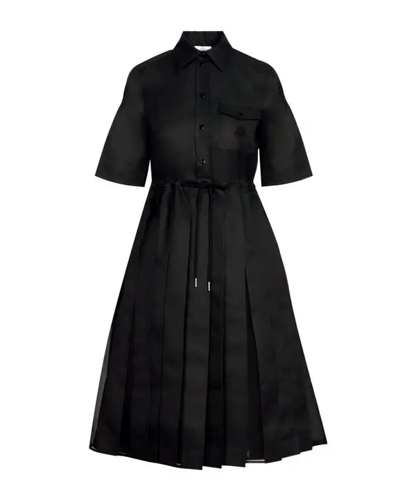 Moncler Collared Short Sleeve Pleated Dress
