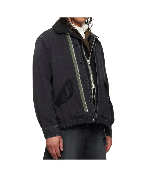 Sacai Panelled Zip Denim Jacket - Black