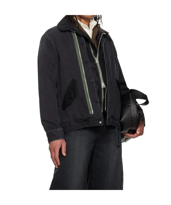 Sacai Panelled Zip Denim Jacket - Black