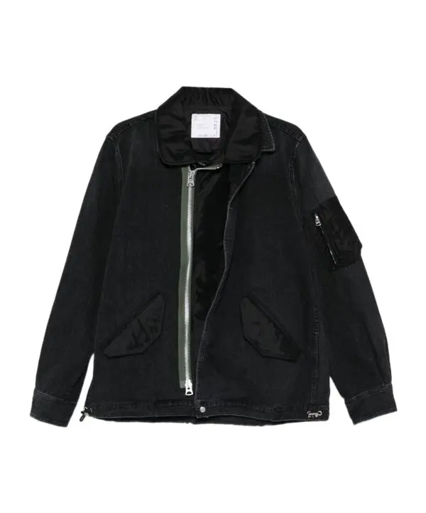 Sacai Panelled Zip Denim Jacket - Black