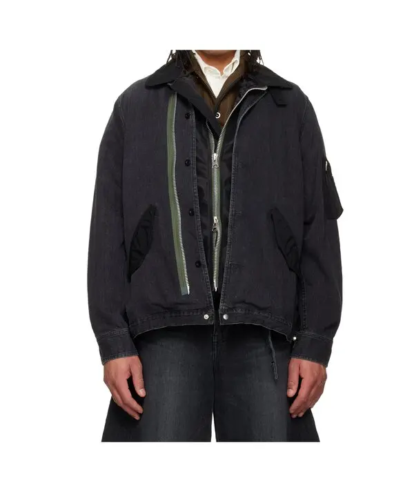 Sacai Panelled Zip Denim Jacket - No