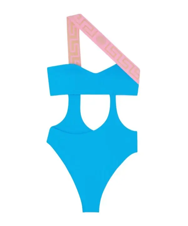 Versace Greca Detailed Cut-out Swimsuit - Blue
