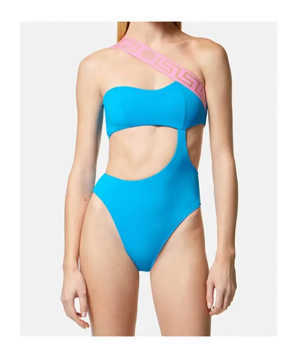 Versace Greca Detailed Cut-out Swimsuit - Blue