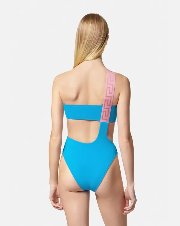 Versace Greca Detailed Cut-out Swimsuit - Blue