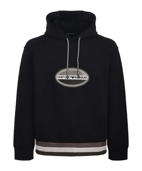 Emporio Armani Logo Embroidered Drawstring Hoodie - Black