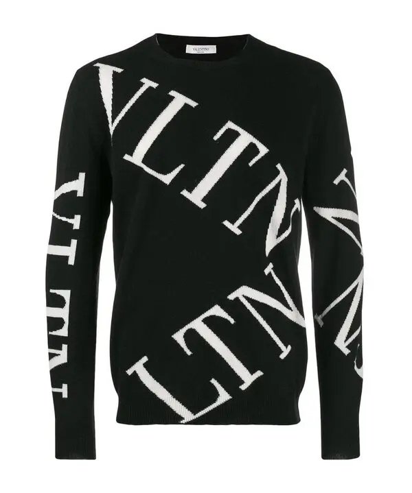Valentino Garavani Logo Printed Crew Neck Sweater - Black